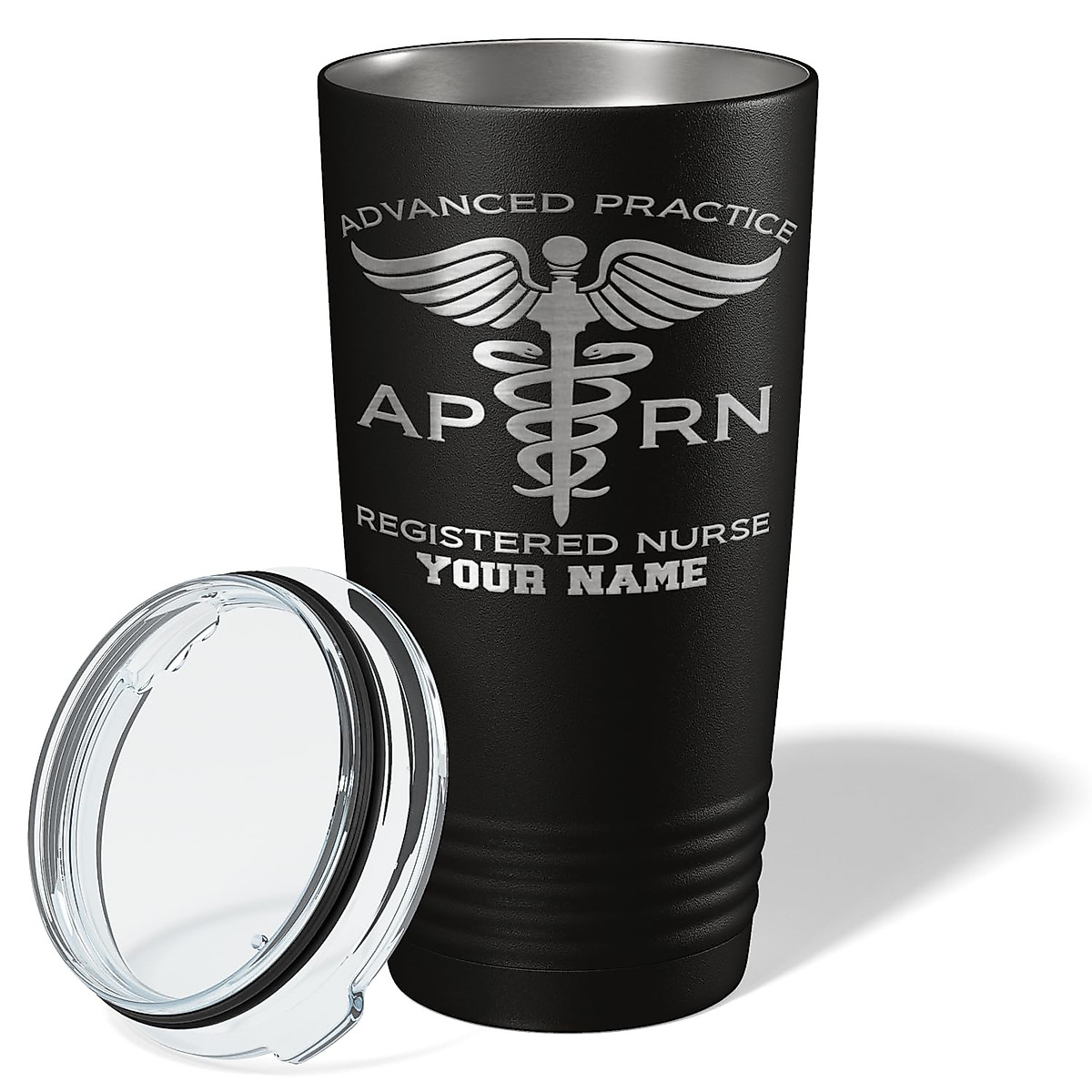 Personalized APRN Advanced Practice Registered Nurse Gift on Black 20 oz Stainless Steel Tumbler with Lid - Insulated Cup - Custom Travel Mug