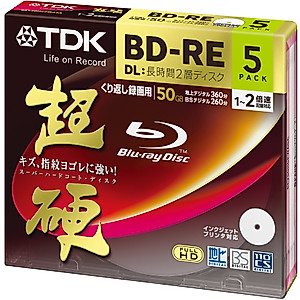 TDK 50GB 2X BD-RE DL Rewritable Printable Blu-ray Disc with Jewel Case (5-Pack)