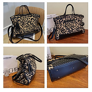 HANDAFA Ladies Leopard Print Tote Handbag Large Capacity Satchel Bag Fashion Shoulder Bag(Brown)