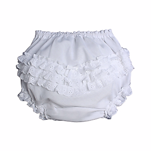 Little Things Mean A Lot Baby Girls White Elastic Bloomer Diaper Cover with Embroidered Eyelet Edging - NB