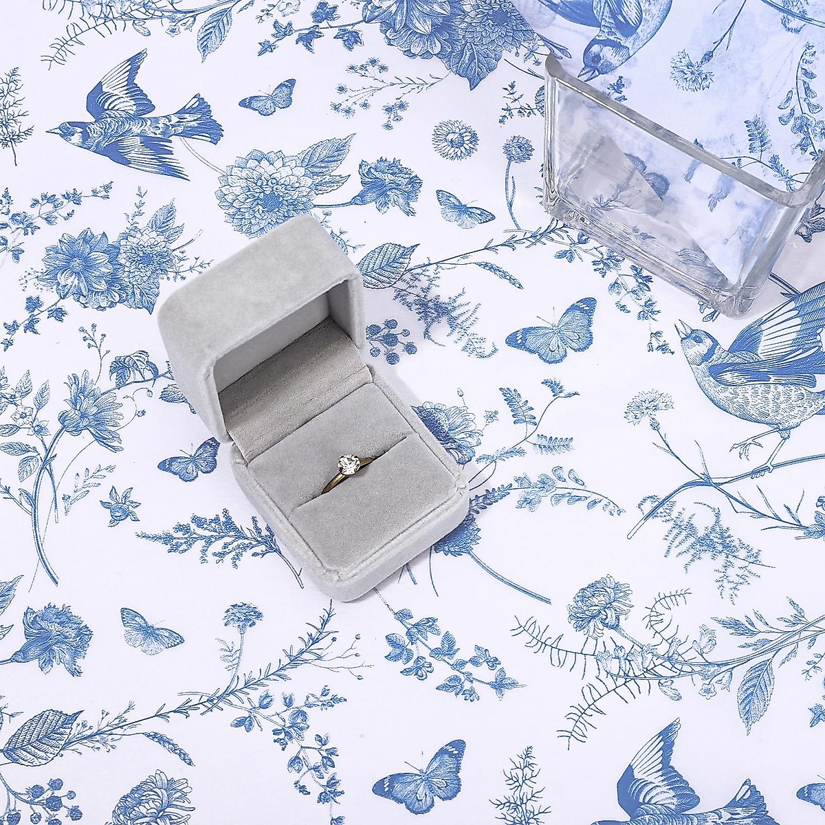 Whaline 100 Sheet Blue Floral Tissue Paper Chinoiserie Gift Wrapping Paper Blue Bird Butterfly Packaging Paper DIY Art Craft Paper for Baby Shower Wedding Birthday Party Decoration, 13.7x19.6 Inch