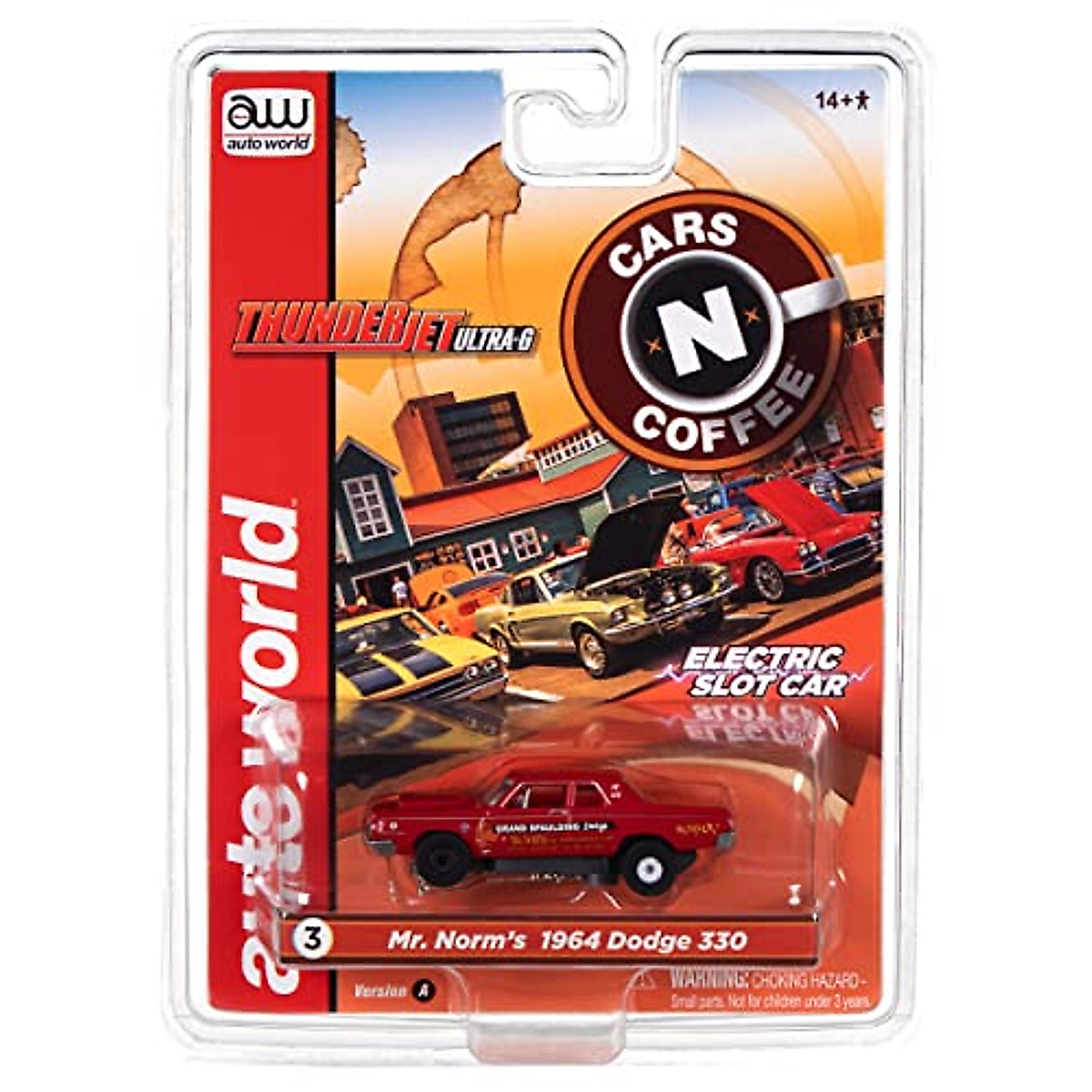 Auto World Thunderjet Cars N Coffee 1964 Dodge 330 (red) HO Scale Slot Car