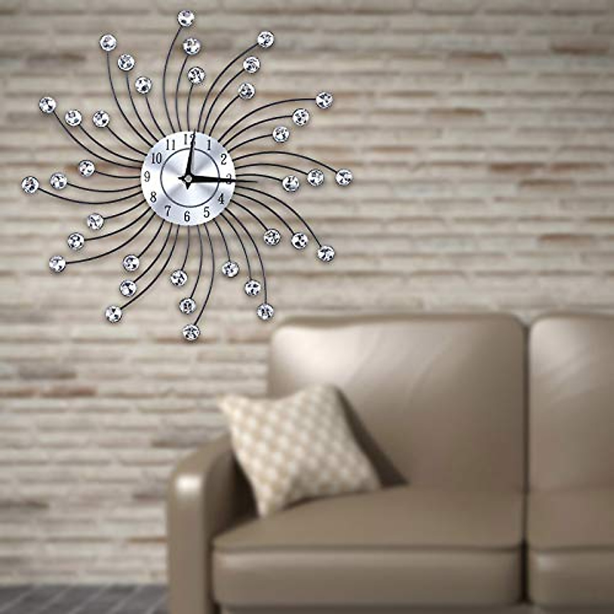 NCONCO Wall Clock, Sparkling Bling Metallic Silver Flower-Shaped Wall Clock for Living Room Officeï¼ˆArc Flowerï¼‰