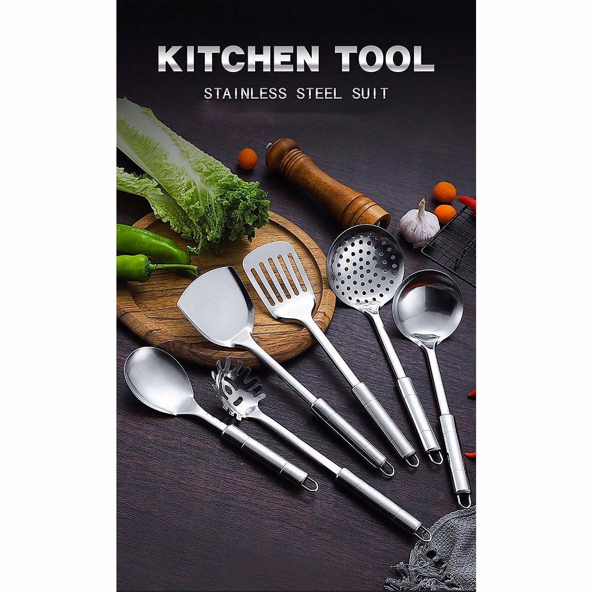 7Pieces Stainless Steel Kitchenware Set Cooking Spoon Shovel Spatula Soup Colander Home Kitchen Utensils Tools Gifts Kitchen