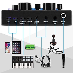Pyle PKSCRD208 Bluetooth Mini Audio Interface Mixer - 2 Channels, DSP Noise Reduction, 6 Sound Modes, 12 Sound Effects, USB Connectivity, Compatible with Smartphone, PC, Laptop