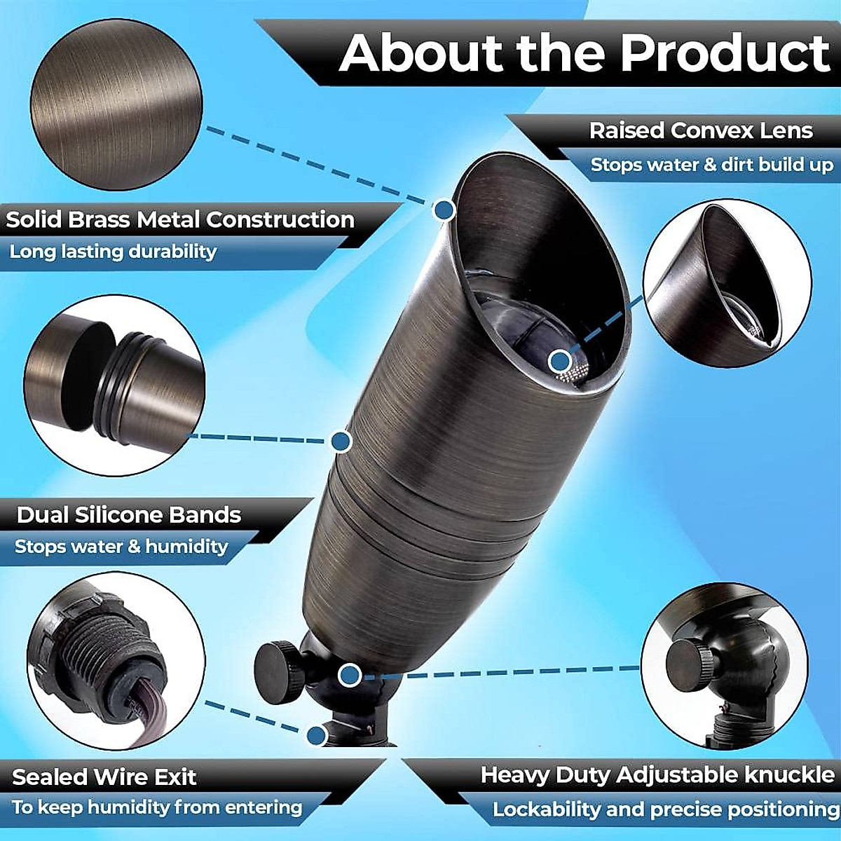 LED Spot Lights Outdoor Landscape Lighting 108 - (4 Pack) Solid Brass Spotlight LED Yard Lights Security Landscape Lights for Bright Long Lasting Home Garden Patio Pool Deck Lighting (No Bulb)