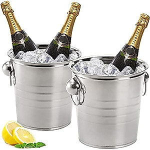 ZENFUN 2 Pack 3 Quart Ice Bucket with Handles, Ice Bucket with Lid, Galvanized Metal Beverage Tub with Scoop and Handles, Drink and Wine Chiller for Bar, Party, BBQ, Great for Indoor and Outdoor Use