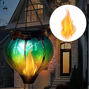 OUISJYER Hot Air Balloon Solar Lantern with Flickering Flame Hanging Solar Lanterns Outdoor Lights Waterproof Lanterns Decorative Garden Patio Yard Party Decor Green