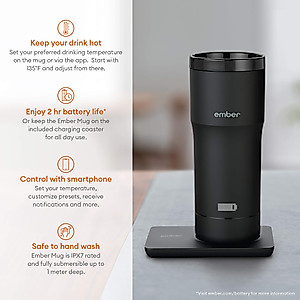 Ember Temperature Control Travel Mug, 12 Ounce, 2-hr Battery Life, Black - App Controlled Heated Coffee Travel Mug