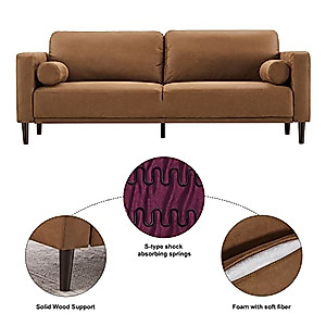 HIFIT Sofa Couches, 79” Mid-Century Modern Couch, Breathable Faux Leather Couch with Upholstered Cushions/Pillows, 3-Seat Sofas & Couches, for Living Room Apartment Office,Brown