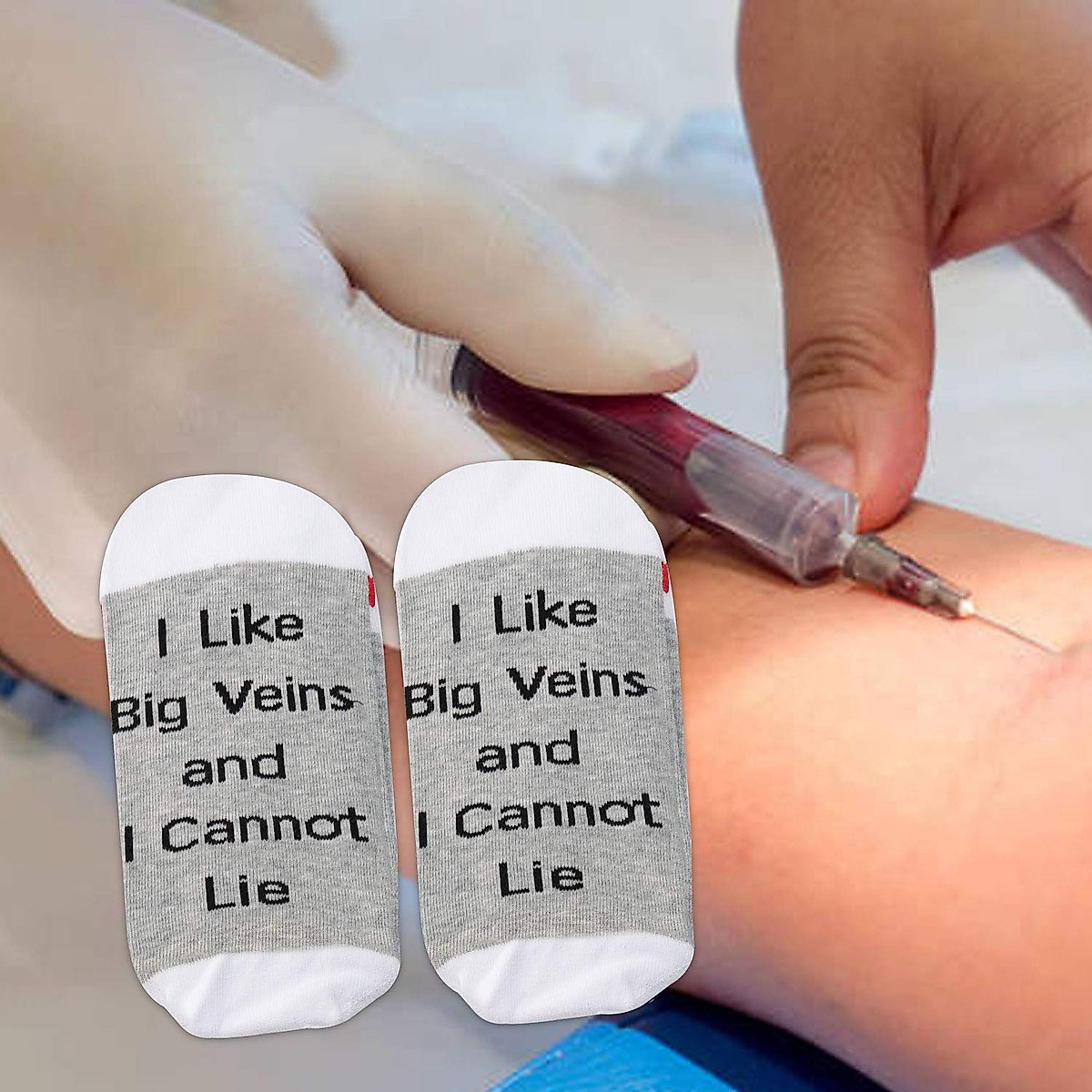 PXTIDY 2 PAIRS Phlebotomy Socks Phlebotomist Gift I Like Big Veins Novelty Socks Phlebotomy Technician Nurse Gifts