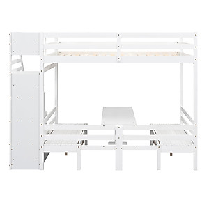 MERITLINE Full Loft Bed with Stairs and Desk, Wooden Full Loft Bed with Desk, Bunk Bed Full with Convertible Seats and Table Set Underneath for Kids Girls Boys Teens,White