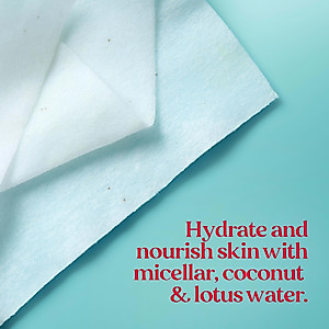Burt's Bees Coconut & Lotus Face Wipes, for All Skin Types, College Back to School Dorm Essentials, Micellar Makeup Remover & Facial Cleansing Towelettes, 30 Ct. (3-Pack)