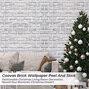 Coavas Peel and Stick Wallpaper Brick 17.7x118.1 Inches White Gray Removable Wallpaper Peel and Stick Self Adhesive Faux Brick for Bedroom Backsplash Laundry Room Accent Walls