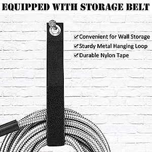 100ft Garden Hose Made by Metal with Super Tough and Soft Water Hose, Household Stainless Steel Hose, Durable Metal Hose with Adjustable Nozzle, No Kinks and Tangles, Easy to Store with Storage Strap