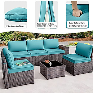 Piltwoff 2023 New 6 Pieces Outdoor Patio Conversation Sets, Modern All-Weather Outdoor Patio Furniture Sets with 5 Chairs, Coffee Table, Cushion Sets for Garden/Backyard/Balcony