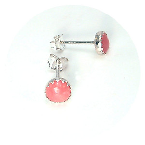 Rhodochrosite Stud Earrings in Sterling Silver 6mm