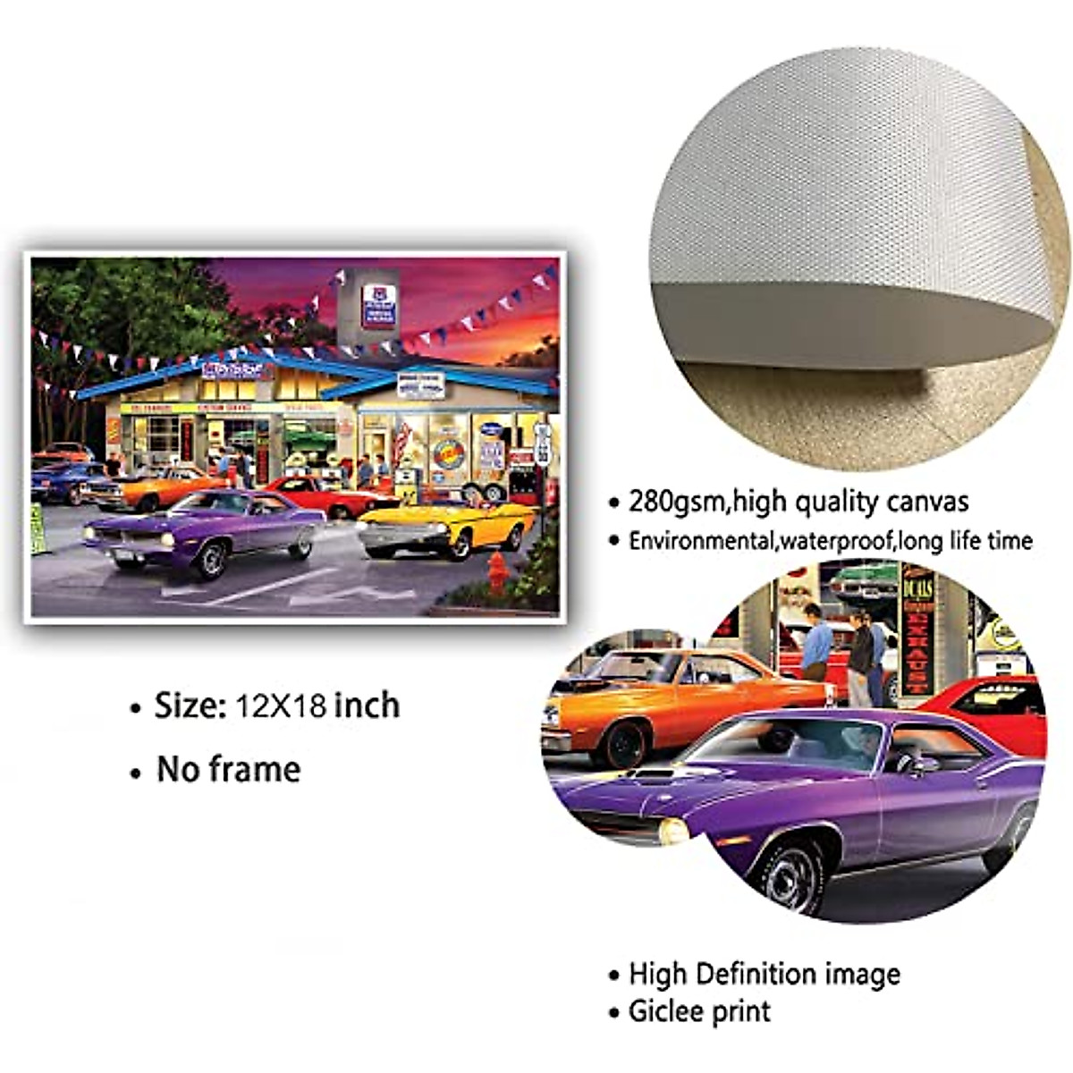 Route 66 Decor - Mother Road Vintage Car Posters Picture Canvas Printing Wall Art Home Bedroom Living Room Office Wall Decor Gifts for Men (route 66 poster,12x18inch-unframed)