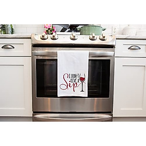 Handmade Funny Kitchen Towel - 100% Cotton Funny Hand Bar Towels for Red Wine Lovers - 28x28 Inch Perfect for Hostess Housewarming Christmas Mother’s Day Birthday Gift (I Don’t Give a Sip)