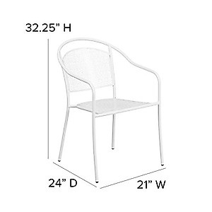 EMMA + OLIVER Commercial Grade White Indoor-Outdoor Steel Patio Arm Chair with Round Back
