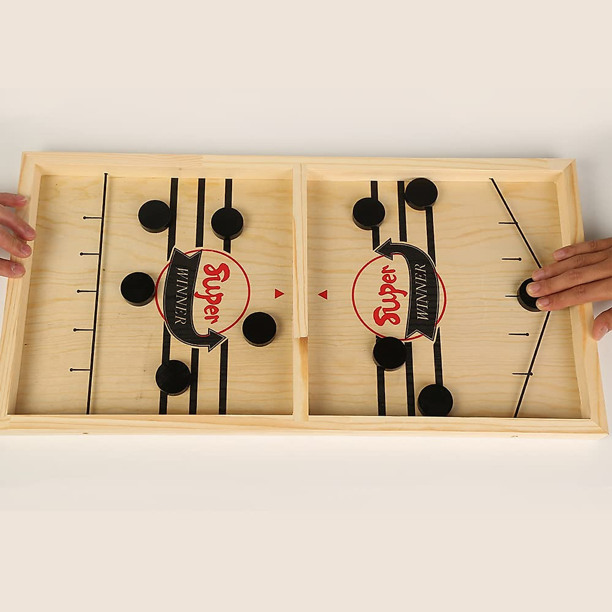 Fast Sling Puck Game Large Size Hockey Melightful Pass Puck Game Board Wooden for Kids Adults Party Family Night Fun Game Traveling Camping Birthday (Super Winner)…