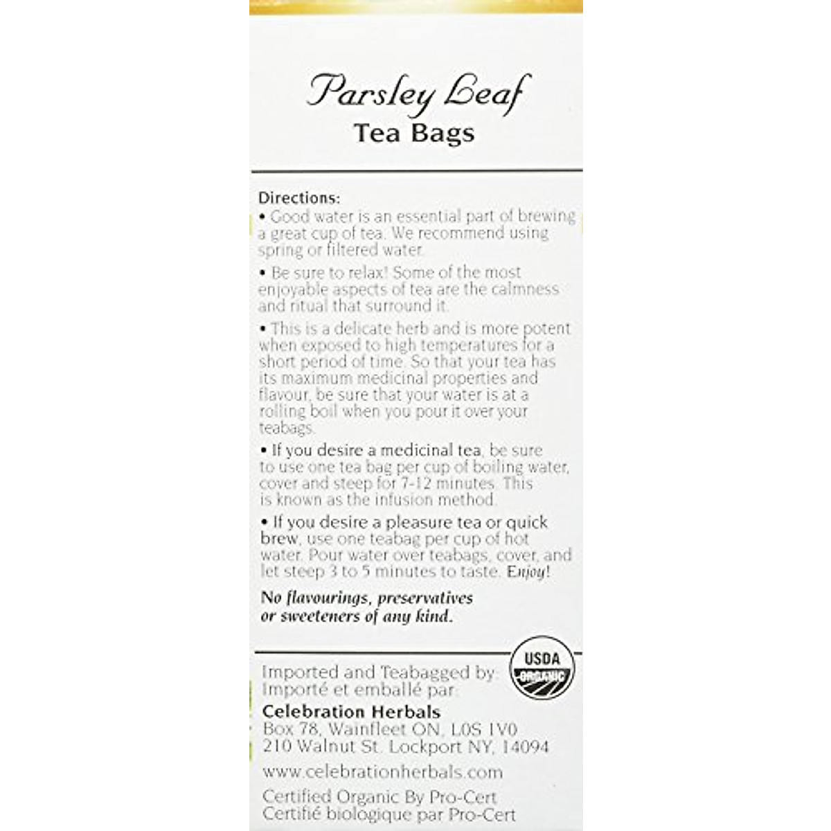 Celebration Herbals Organic Parsley Leaf Tea Caffeine Free, 24 Herbal Bags