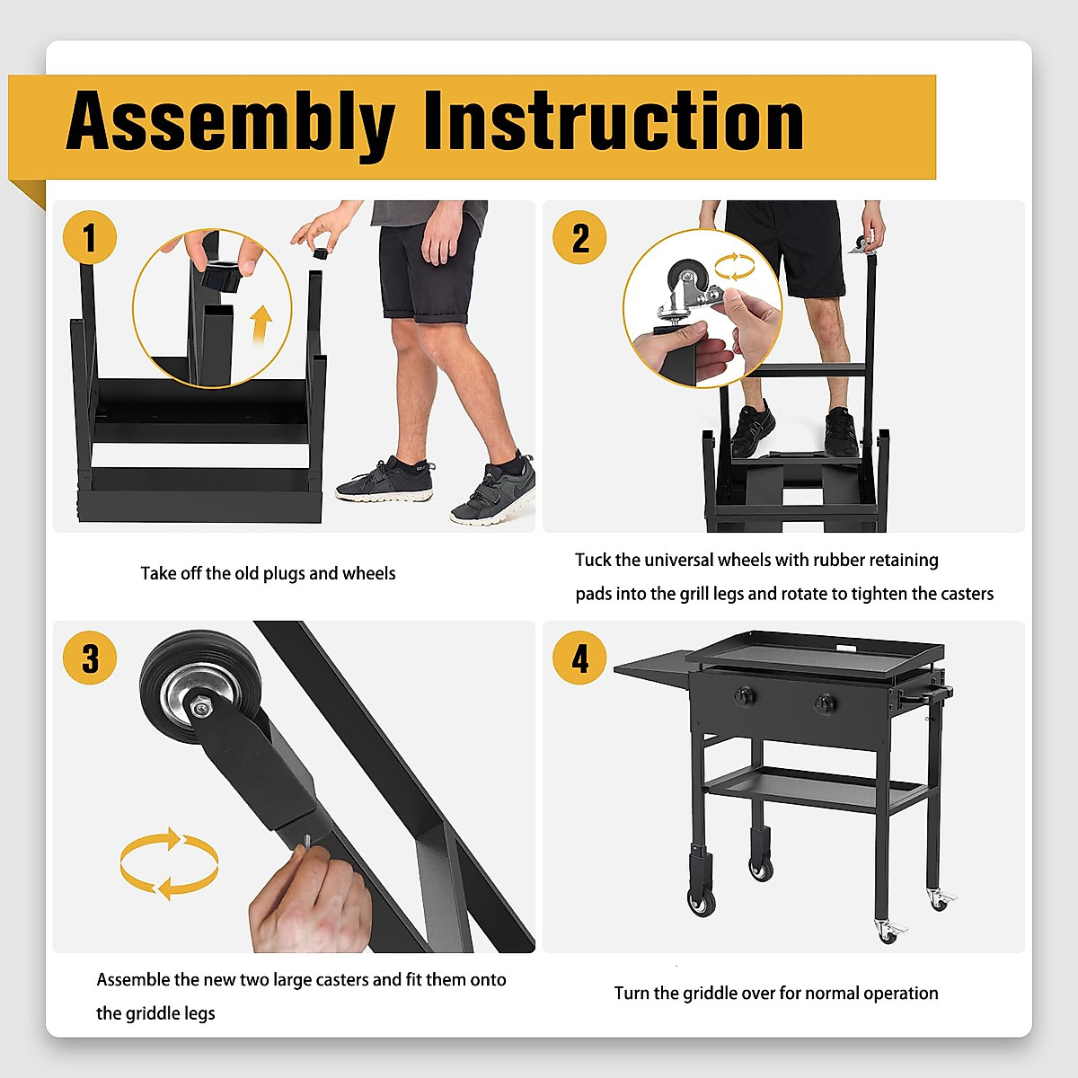 Petrirufun Universal Caster Wheels for Blackstone 28" Griddle, Griddle Wheels Parts for Blackstone Accessories with Brake, 360 Degree Silky Swivel, Fit for Blackstone 28 inche Griddle