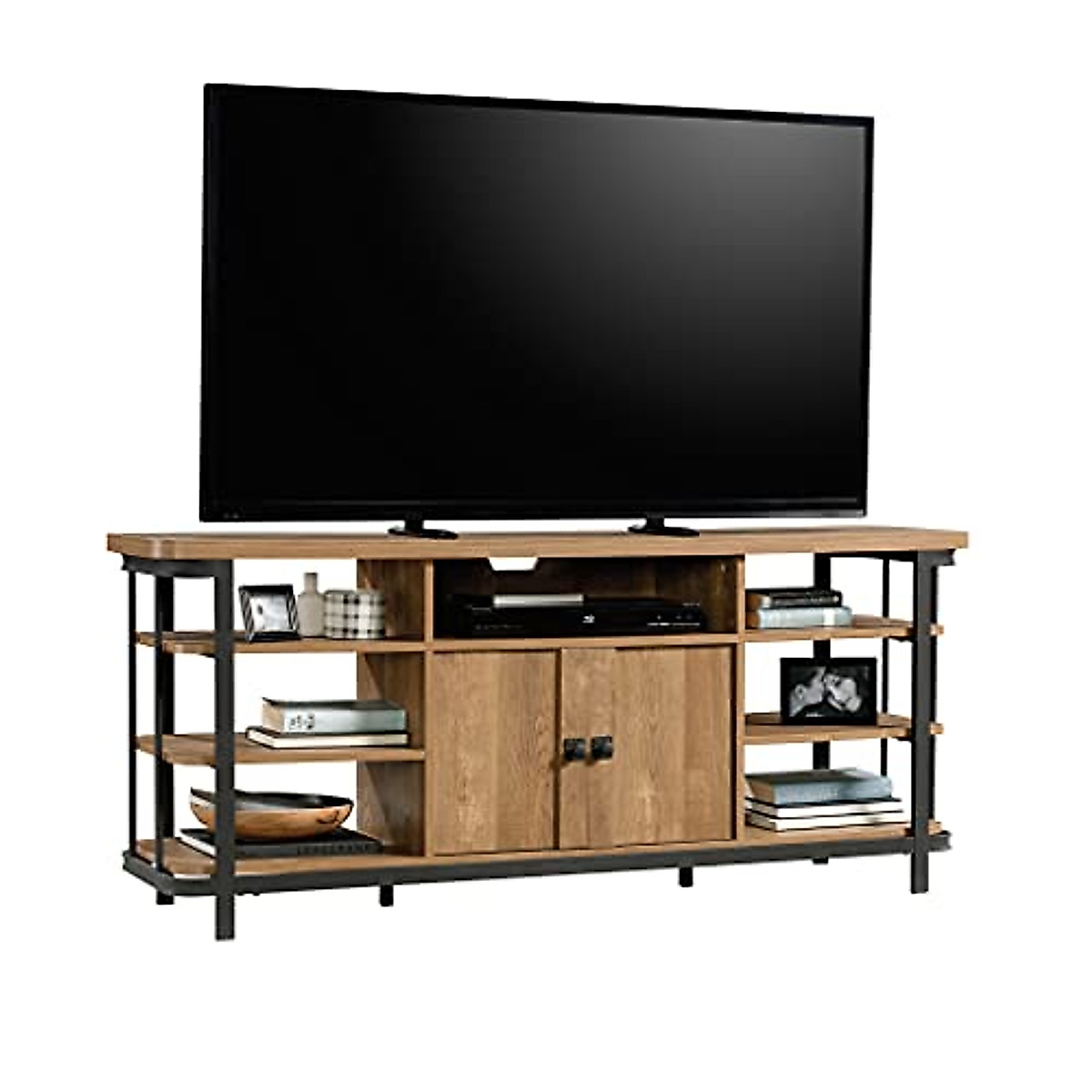 Sauder Station House Wood & Metal TV Credenza with Storage, for TVs up to 54", Etched Oak Finish