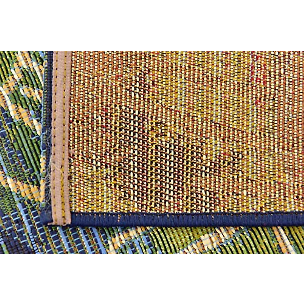 Unique Loom Modern Collection Abstract, Geometric, Spirals, Vintage, Indoor and Outdoor Area Rug, 2' 0" x 6' 0", Navy Blue/Green