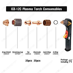 WeldingStop Tip 196926 Nozzle Electrode 196925 for Plasma Cutting ICE-12C Torch (on Spectrum Cutter) NOT Miller Original Parts Pack-40