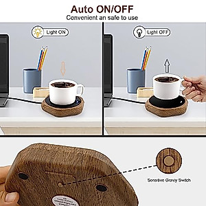 Coffee Mug Warmer:Auto On/Off Gravity-Induction Beverage Cup Warmer for Office Home Desk-Candle Warmer Coaster&Warming Heating Coffee Milk Tea Hot Chocolate-Wood Grain