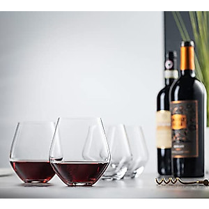 Godinger Wine Glasses, Stemless Wine Glasses, Red Wine Glasses, Drinking Glasses, European Made Stemless Wine Glass - 17oz, Set of 4