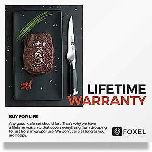 FOXEL Best Steak Knives Knife Set of 4, 8, or 12 - Non Serrated Straight Edge Blade Razor Sharp - Rust Resistant Japanese VG10 Steel - Gift Box Set - Hand Wash Only