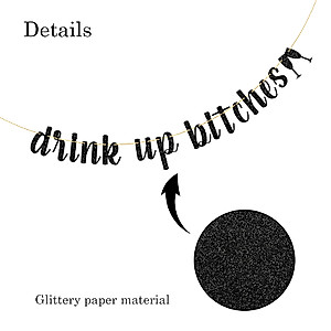Belrew Drink Up Bitches Banner, Birthday Party Decor, Farewell Retirement Party, Bridal Shower, Bachelorette Hen Party Decoration Banner Supplies, Glittery Black