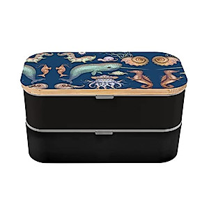 KOOLR Sea Animal Print Bento Box Adult Lunch Box With 2 Compartments Stackable For Work Picnic Leak Proof Bento Box