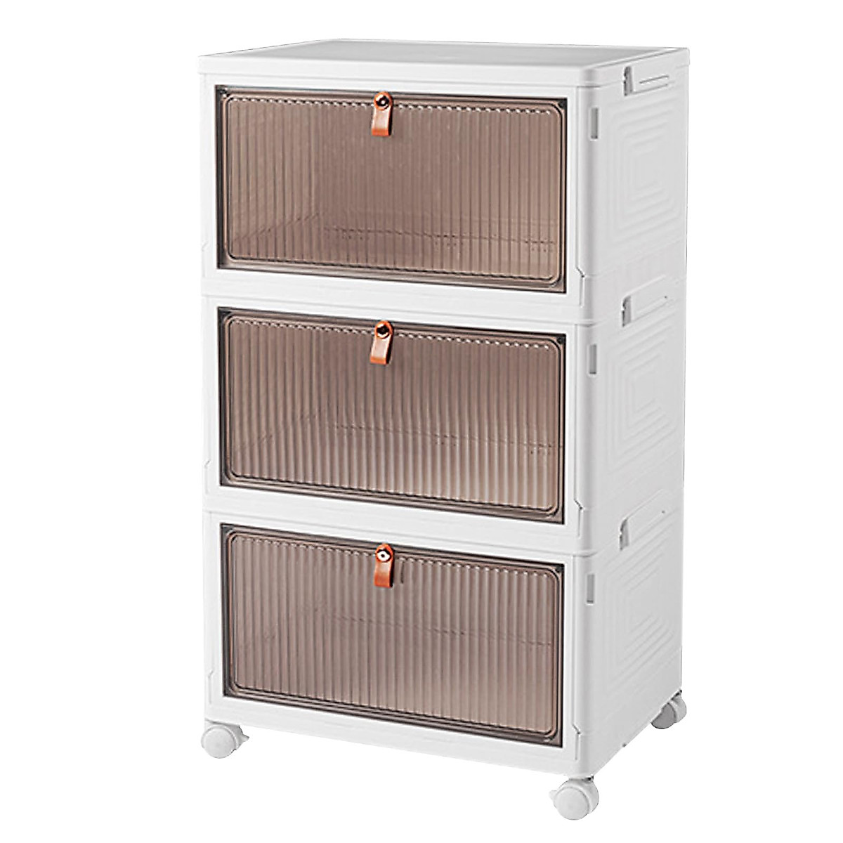 YYW Collapsible Storage Bins with Lids- 36QT Folding Storage box with Wheels, Clear Stackable Plastic Containers for Closets Organizer (Four layers 44*31.5*97)