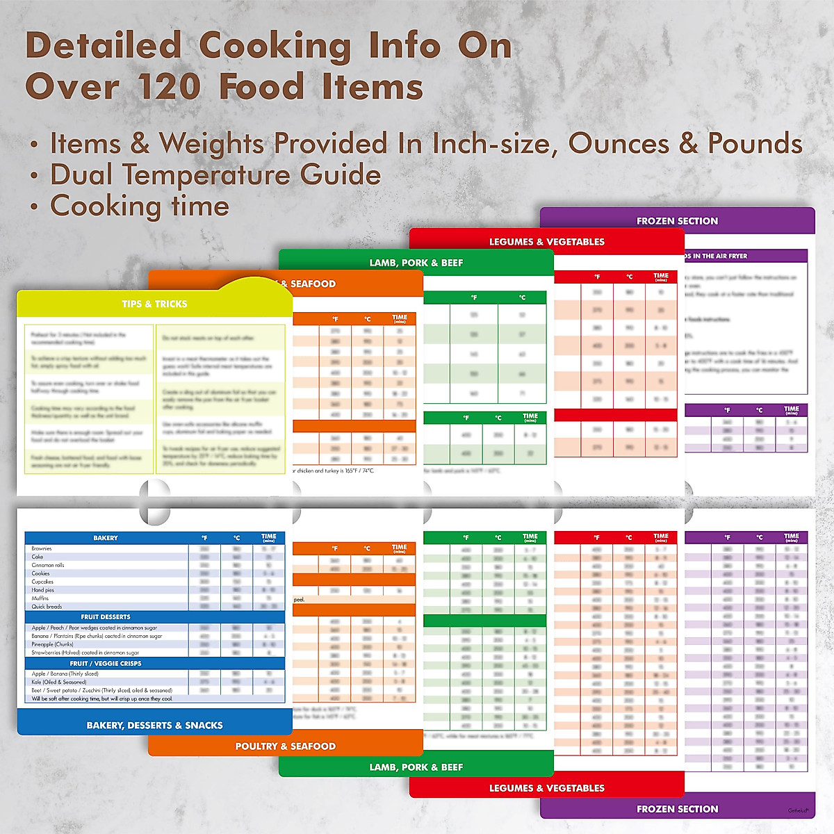 Magnetic Air Fryer Cheat Sheet, Air Fryer Cooking Guide Booklet with 72 Removable Blank Labels, Cooking Time Temp Chart Recipe Guide for Quick Reference