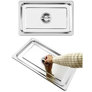 QWORK Full Size Stainless Steel Steam Table Pan Cover with Handle - Set of 2, Durable Lid for Steam Pans