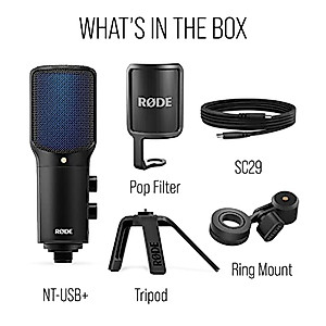 RØDE NT-USB+ Professional-Grade USB Condenser Microphone For Recording Studio Quality Audio Directly To A Computer Or Mobile Device, Black