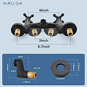 Airuida Matte Black Wall Mount Kitchen Faucet, 6 Inch(15cm) Spout Wall Mount Laundry Sink Faucet, Adjustable Center Double Handles Hot and Cold Water Mixer Tap 360 Rotatable Restaurant Faucet