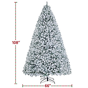 Yaheetech 9ft Premium Snow Flocked Hinged Artificial Christmas Fake Spruce Full Tree for Home Office Party Decoration with 2108 Branch/PVC Tips/Foldable Stand