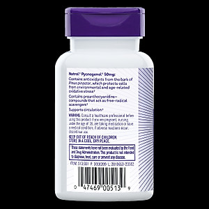 Natrol Pycnogenol Capsules, Antioxidant Protection, Supplement Protects Against Cellular Oxidation and Age-Related Damage, European Maritime Pine Bark Extract, Supports Circulation, 50 mg, 60 Count