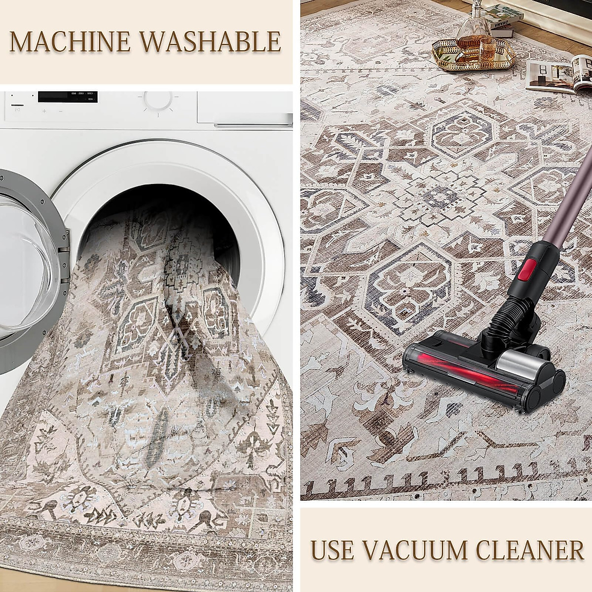 CORBGRUGRS Bohemian Area Rug (Ginger/Beige, 8'x10') Washable Rug 8x10, Kitchen Rugs Non Slip Washable for Bedroom Living Room Dining Room