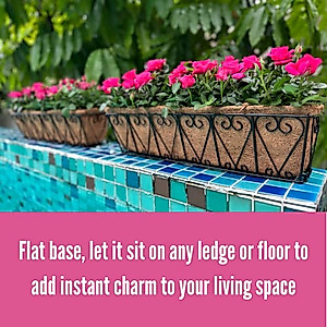 LaLaGreen Wall Hanging Planters - 2 Pack, 30 Inch Deck Railing Hanging Pot, Over the Rail Flower Boxes Black Window Plant Basket Attach to House Outdoor with Coco Liner Metal Fence Balcony Patio Porch