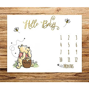 DAYIMG Winnie Milestone Blanket Pooh Monthly Growth Tracker First Twelve Months Blankets for Baby Girl Baby Boy Classic The Pooh Baby Shower Decorations New Baby Gift