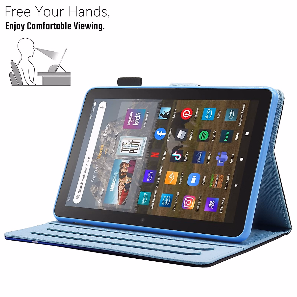 Viclowlpfe Amazon Kindle Fire HD 10 and Fire HD 10 Plus Tablet Case (Compatible with 11th Generation 2021 Release), Slim Fit Leather Stand Smart Cover with Auto Sleep/Wake, 01 Butterfly Flower