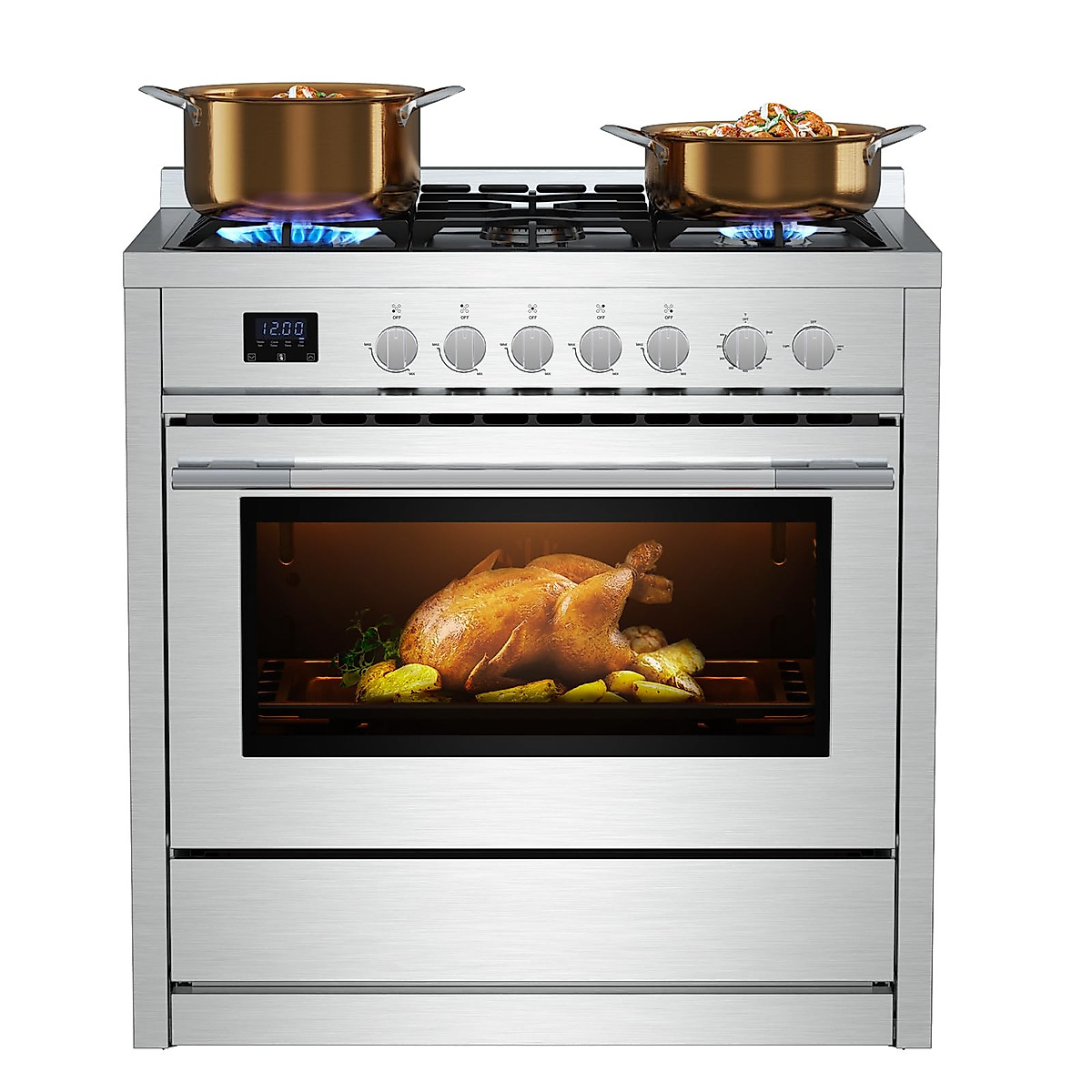 Empava Gas Range, 4.3 Cu. Ft Convection Oven with Touch Timer, 5 Deep Recessed Burners Cooktop, Heavy Duty Continuous Grates in Stainless Steel, Freestanding & Slide-in Stove,36 Inch