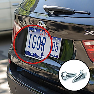 100 Pack License Plate Screws for Front and Back License Plates and License Plate Frames and Covers on Cars, Trucks, SUVs - Rust Resistant, #14x3/4 Slotted Hex Washer Self Tapping Screws Zinc Clear