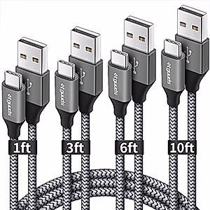 etguuds USB C Cable Fast Charging [4-Pack, 1/3/6/10 ft], Nylon Braided Type C Charger Cord Compatible with Samsung Galaxy S10 S9 S8 Plus S10E Note 20 10 9 8, A10e A20 A30 A50 A70 A51 A71, LG G6 G7 G8