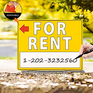 For Rent Sign with Stand Yellow 18" x 14" Double-Sided Corrugated Plastic Yards Signs with Arrow Stickers Metal Stakes for Outdoor Business House Real Estate 3 Pack